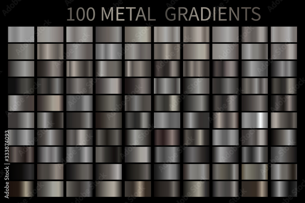 Metal gradient color set. Vector metallic chrome texture surface ...
