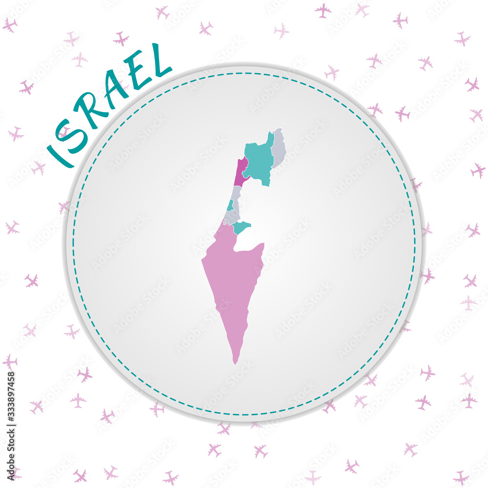 Israel map design. Map of the country with regions in emerald-amethyst ...