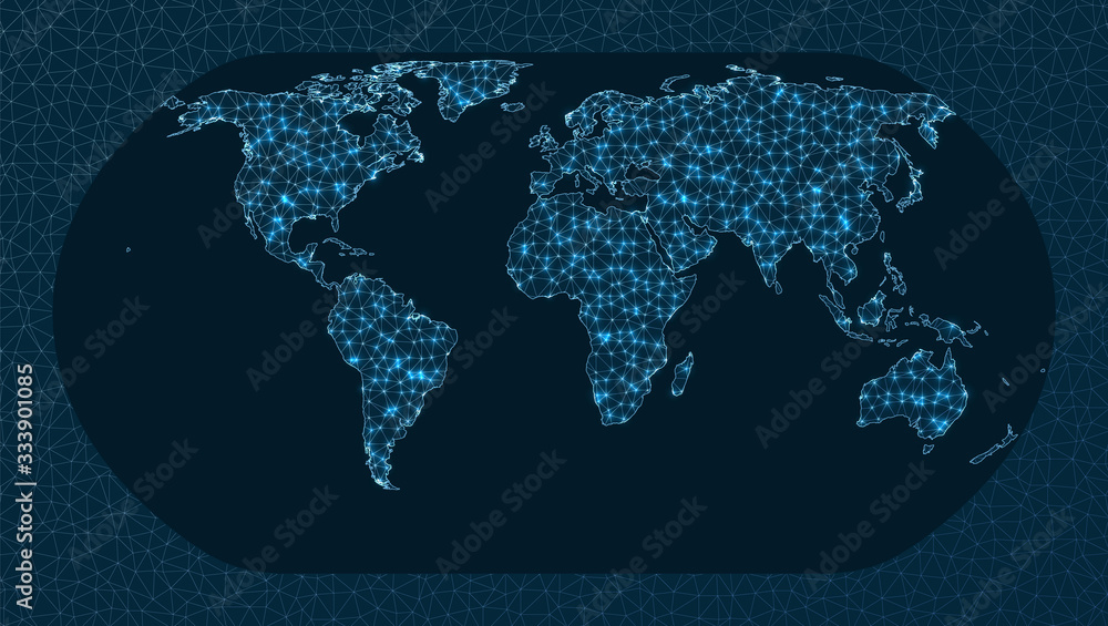 World map connection. Natural Earth 1 projection. World Network ...