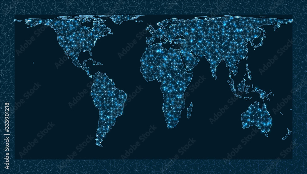Network map of the world. Cylindrical Equal Area projection. World ...