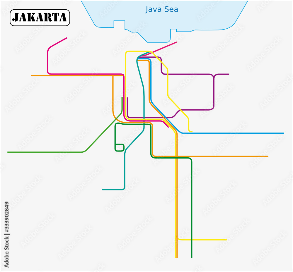 vector map of the rail transit systems of the Indonesian capital ...