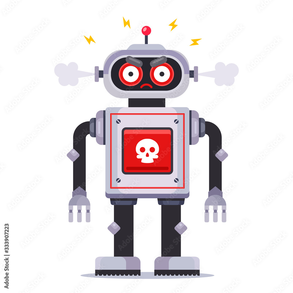 angry killer robot on a white background. Flat character vector ...