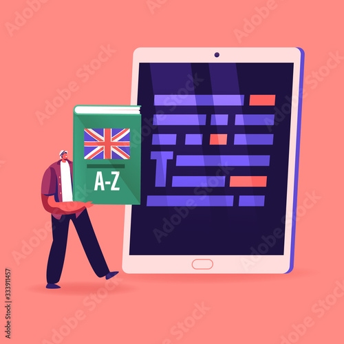 Proofreading Concept. Tiny Male Character Holding English Language ...