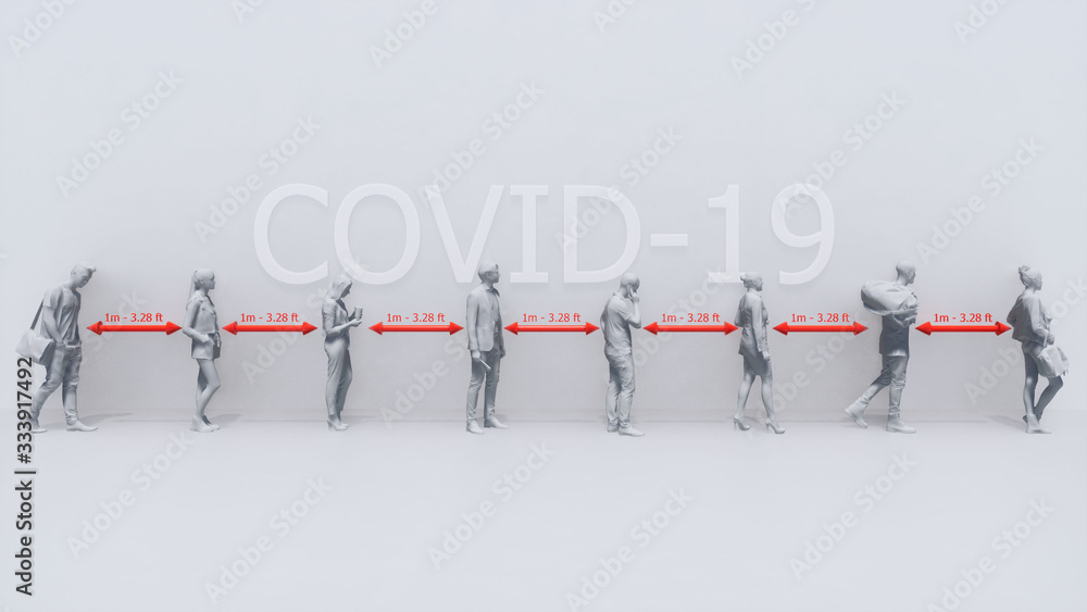 Monochrome schematic representation of unrecognizable people waiting in ...