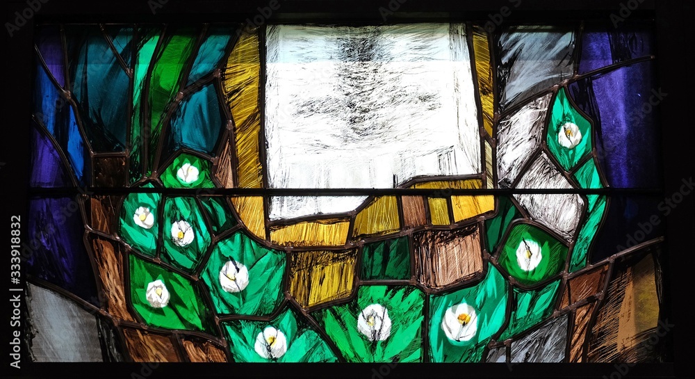God, the Creator of all life, detail of stained glass window by Sieger ...