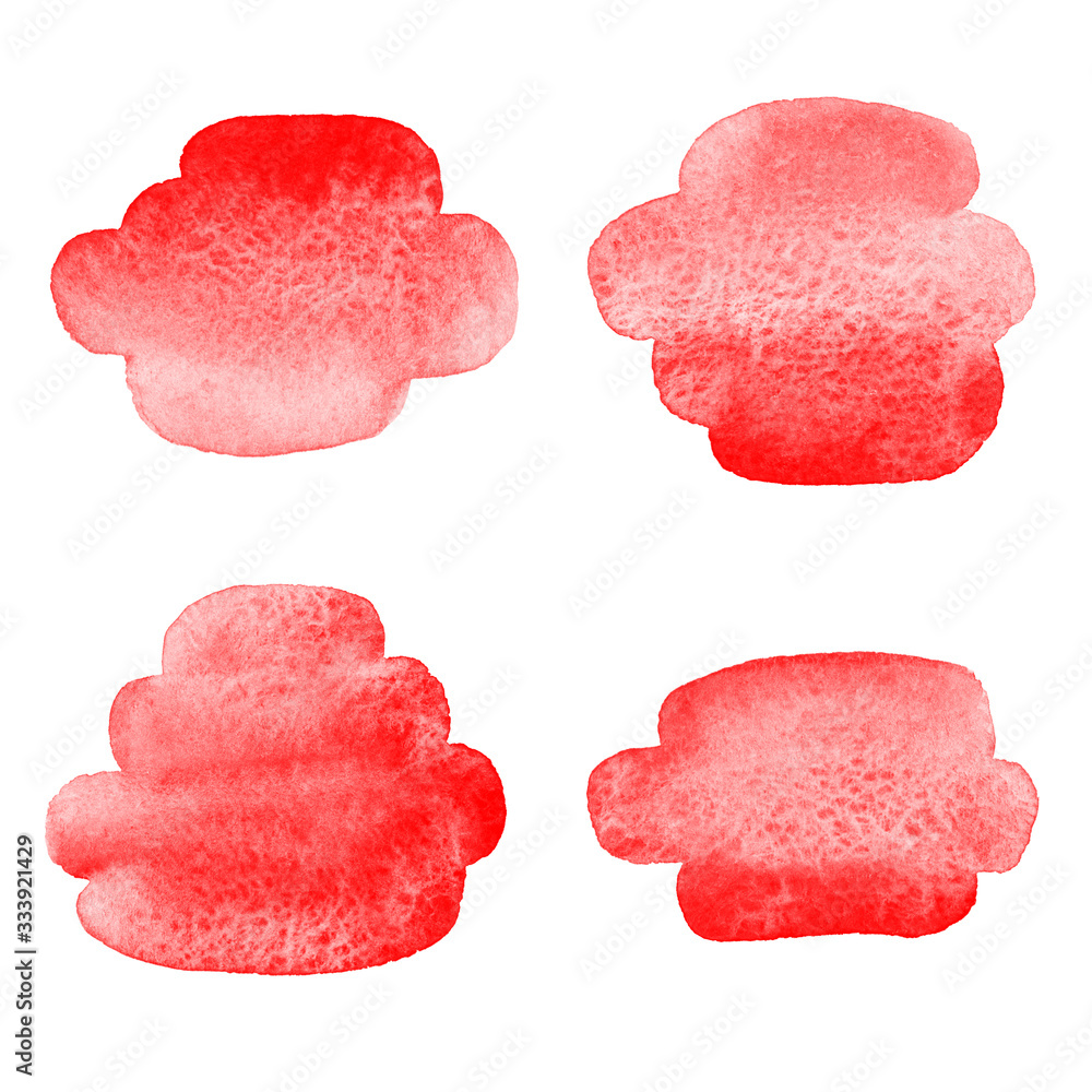 Scarlet, bloody red watercolor brush strokes, smears, rounded uneven ...
