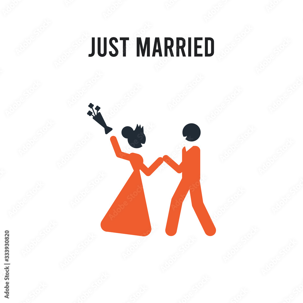 Just married vector icon on white background. Red and black colored ...