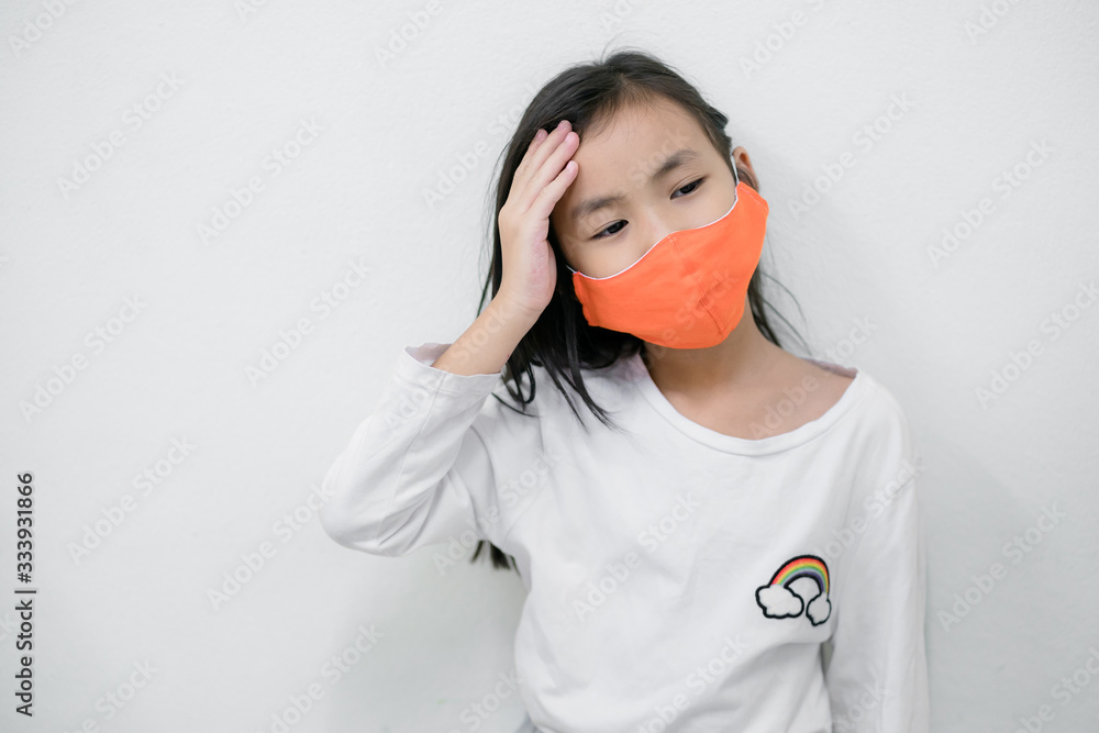 Coronavirus Covid-19 virus and Air pollution pm2.5.Asian child girl sick from virus coronavirus ...