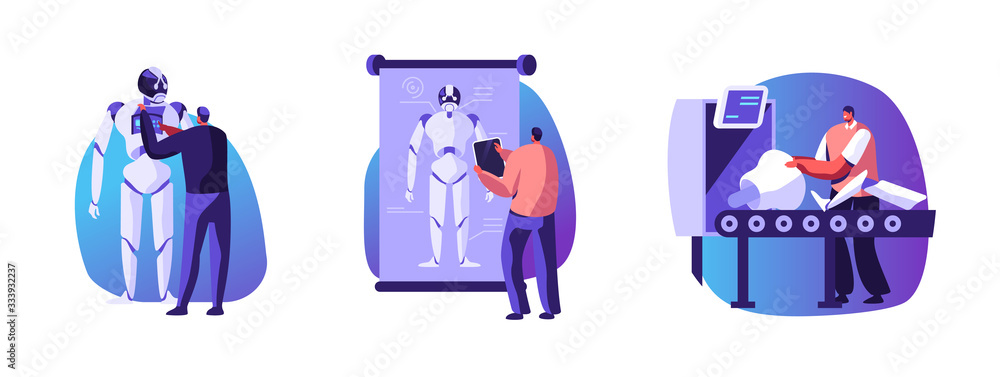 Engineers Characters Making and Programming Robots. Robotics Hardware ...