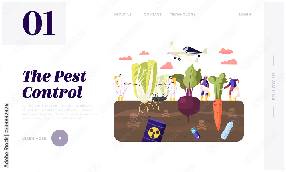 Pest Control Landing Page Template. Workers Characters in Chemical ...
