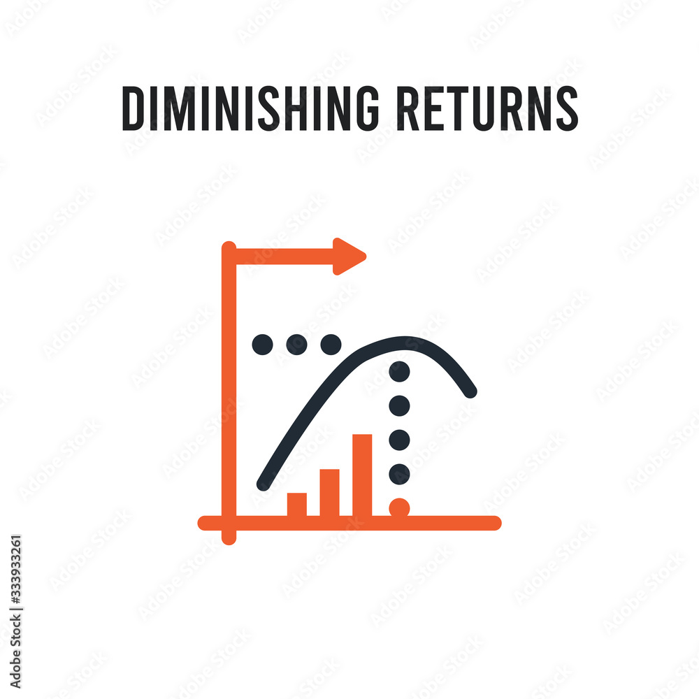 Diminishing returns vector icon on white background. Red and black ...