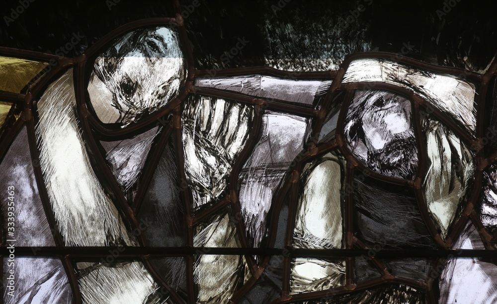 God, the Creator of all life, detail of stained glass window by Sieger ...