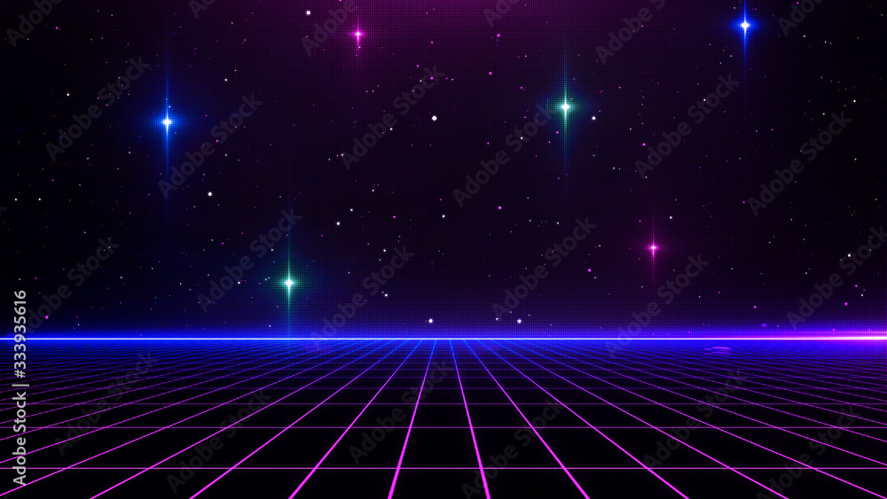 Retro cyberpunk style 80s Sci-Fi Background Futuristic with laser grid ...