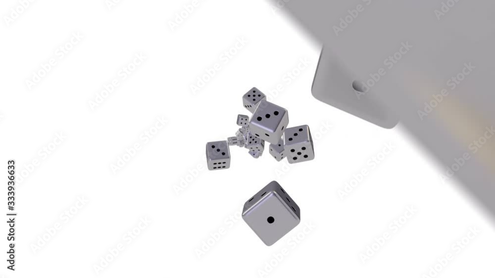 Dice flying towards, 3D animation on white, black, and green background ...