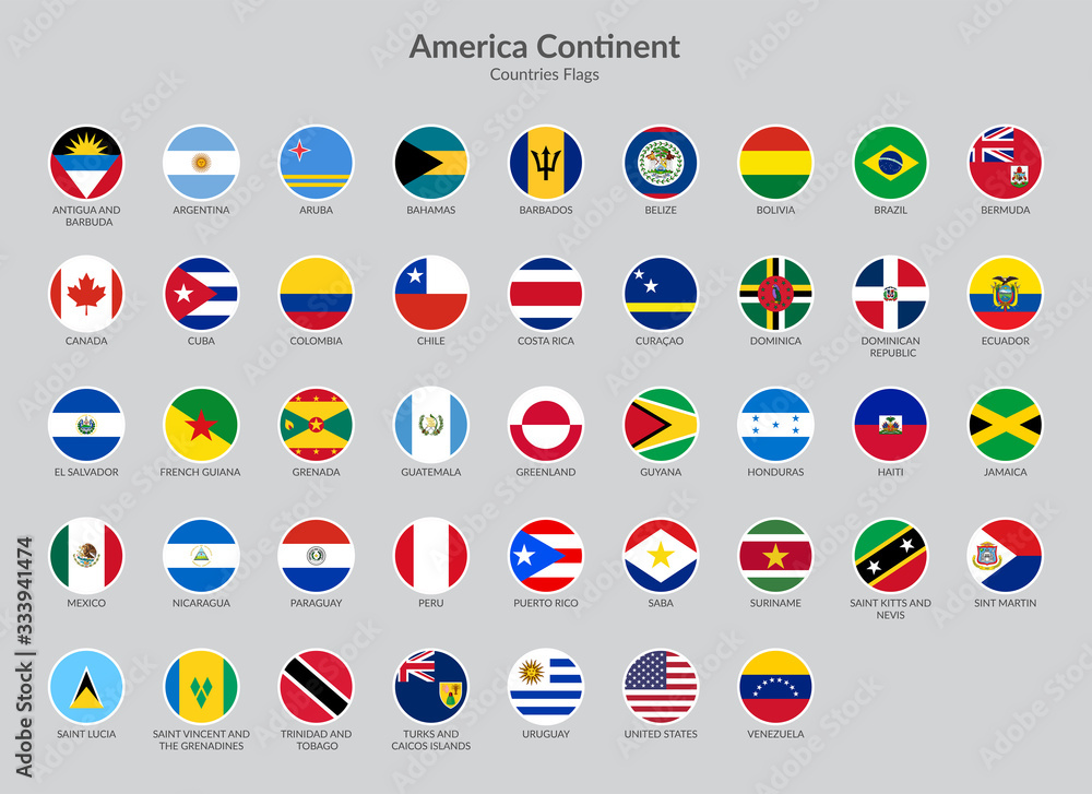 America Continent countries flag icons collection Stock Vector | Adobe ...