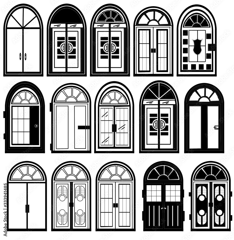 windows collection drawings, different architectural elements set of ...