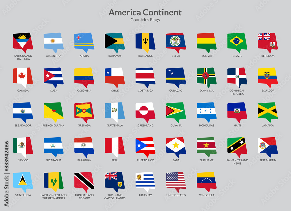 America Continent countries flag icons collection Stock Vector | Adobe ...