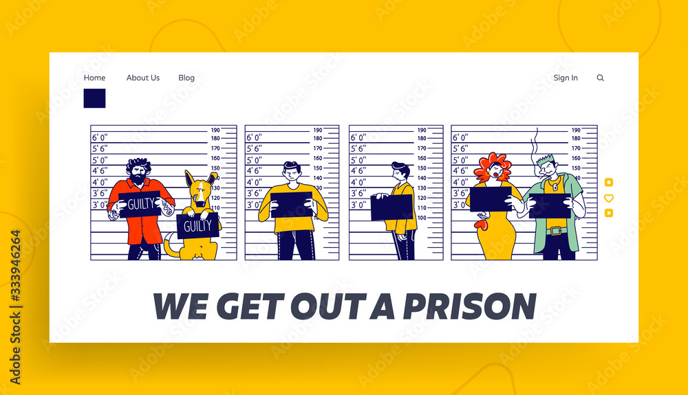 Identification Photo Landing Page Template. Characters Criminal Mugshot ...