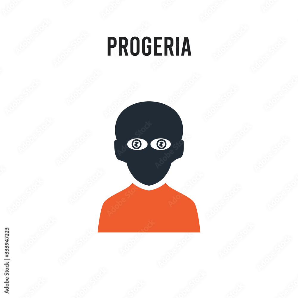 Progeria vector icon on white background. Red and black colored ...