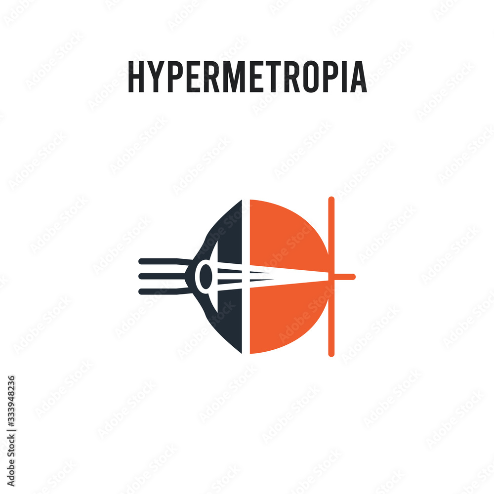 Hypermetropia vector icon on white background. Red and black colored ...