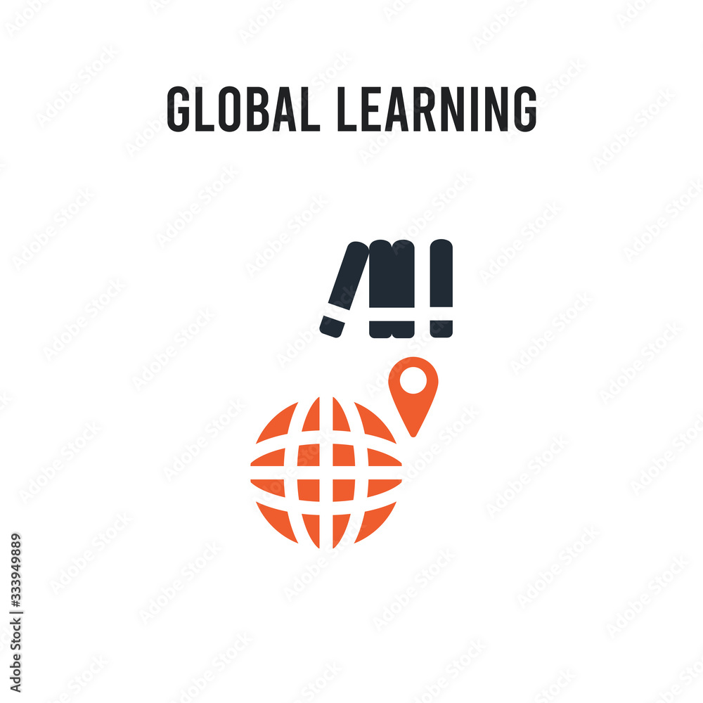 Vecteur Stock Global learning vector icon on white background. Red and ...