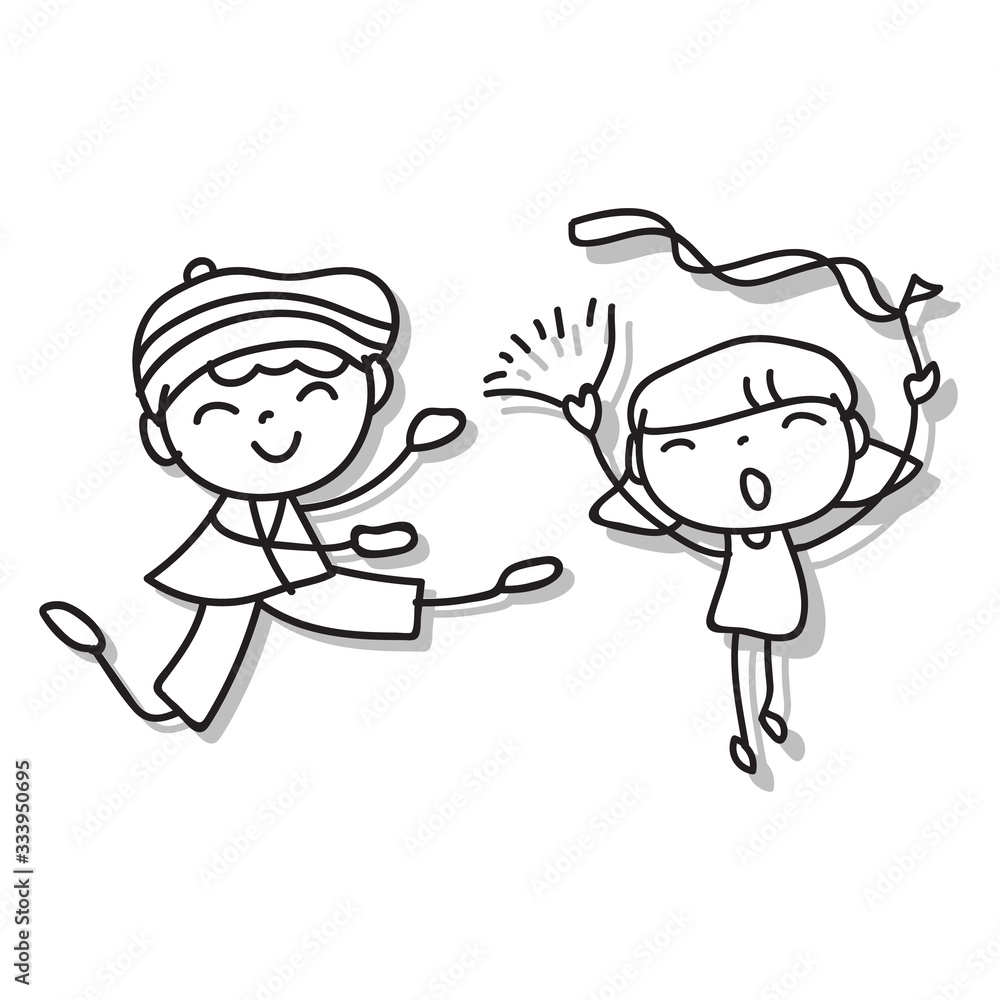 Hand drawing happy people. Happiness kids concept. Cartoon character ...