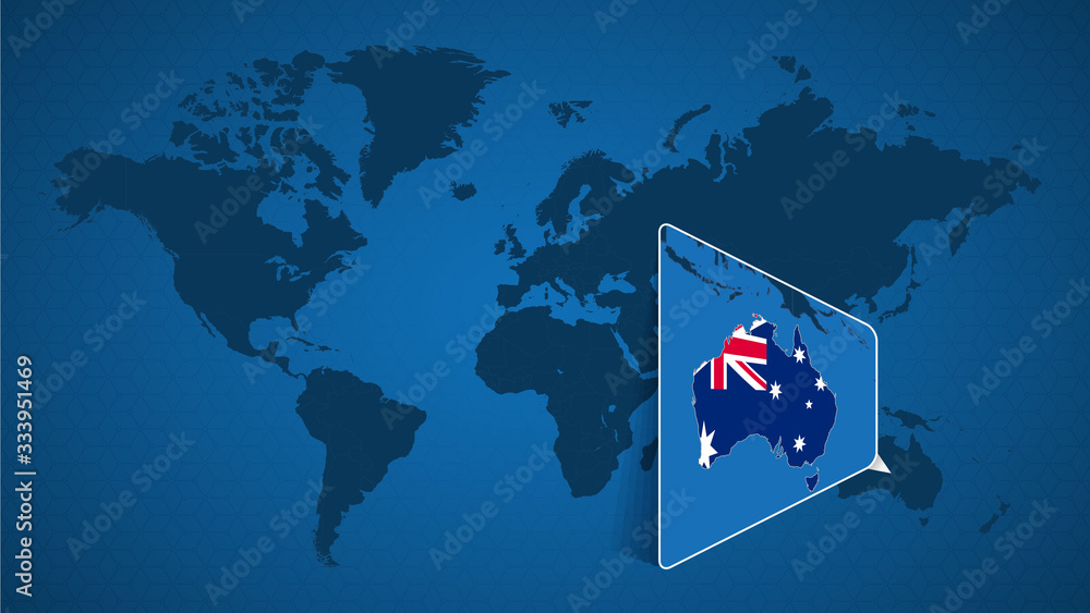 Detailed world map with pinned enlarged map of Australia and ...