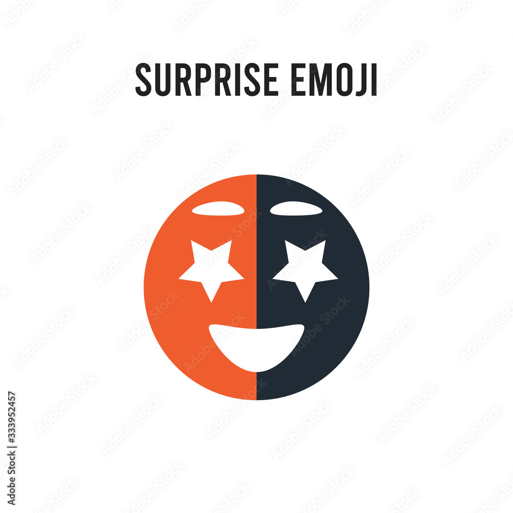 Surprise emoji vector icon on white background. Red and black colored ...