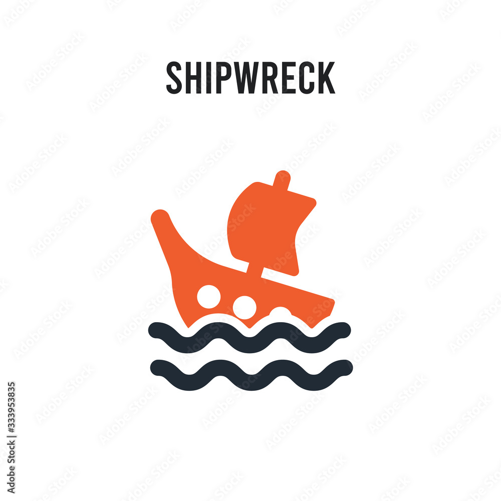Shipwreck vector icon on white background. Red and black colored ...