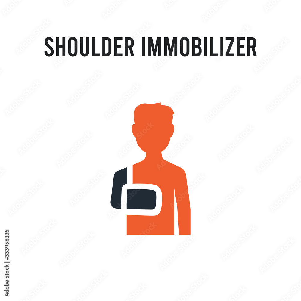 shoulder immobilizer vector icon on white background. Red and black ...