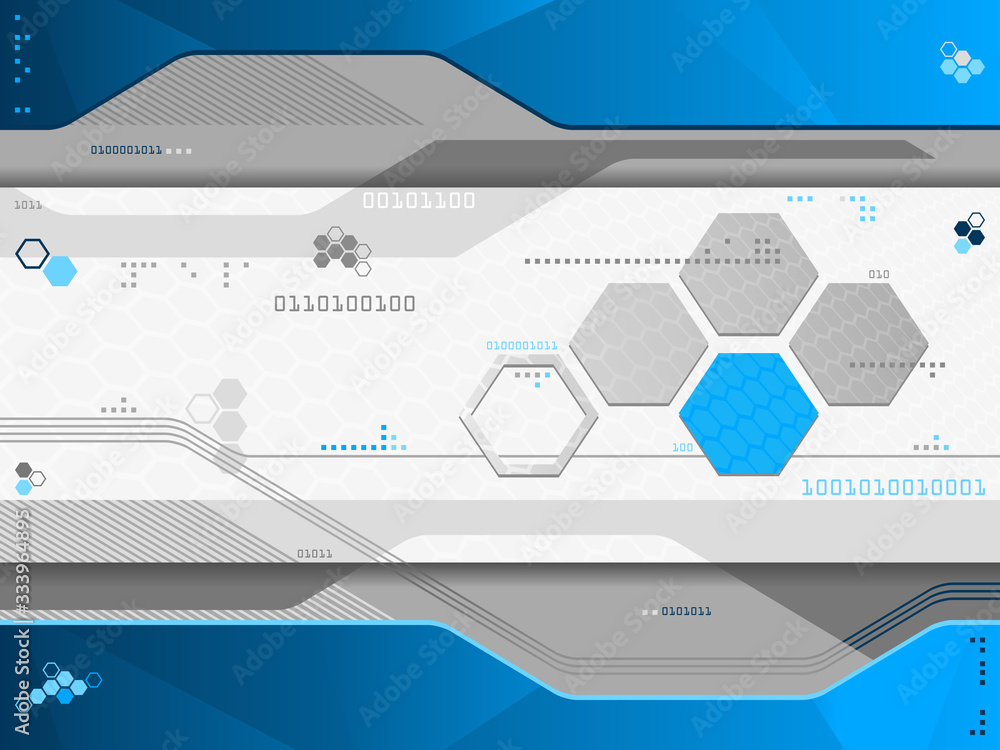 Blue and white abstract futuristic background with hexagons, patterns ...
