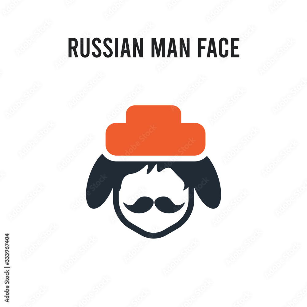 Russian man face vector icon on white background. Red and black colored ...