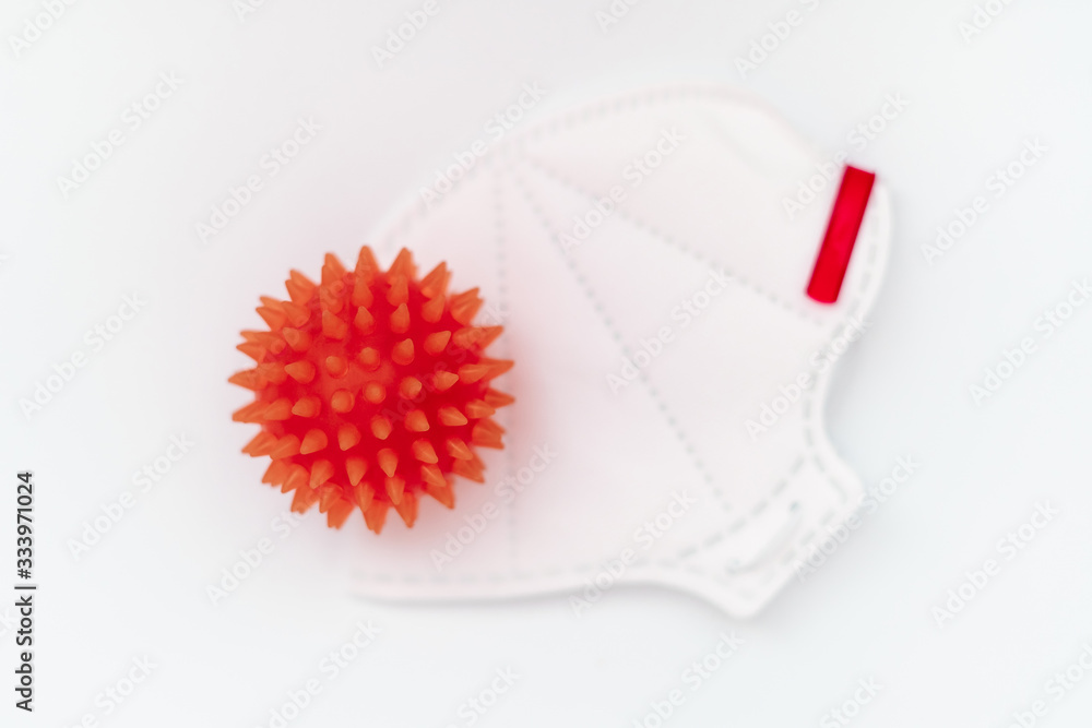 Virus Bacteria on Protective Face Respiratory Mask Top View Close-up ...