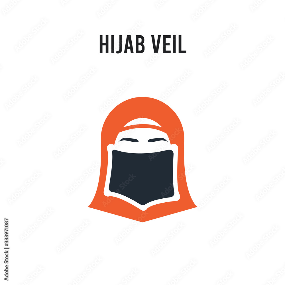 Hijab veil vector icon on white background. Red and black colored Hijab ...