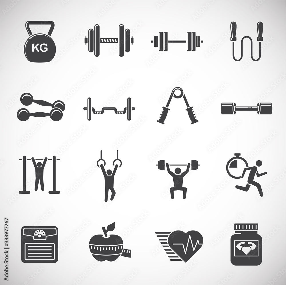Crossfit related icons set on background for graphic and web design ...