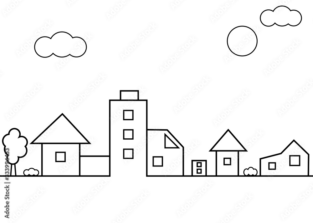 Small town vector silhouette with blank copy space. Village ...