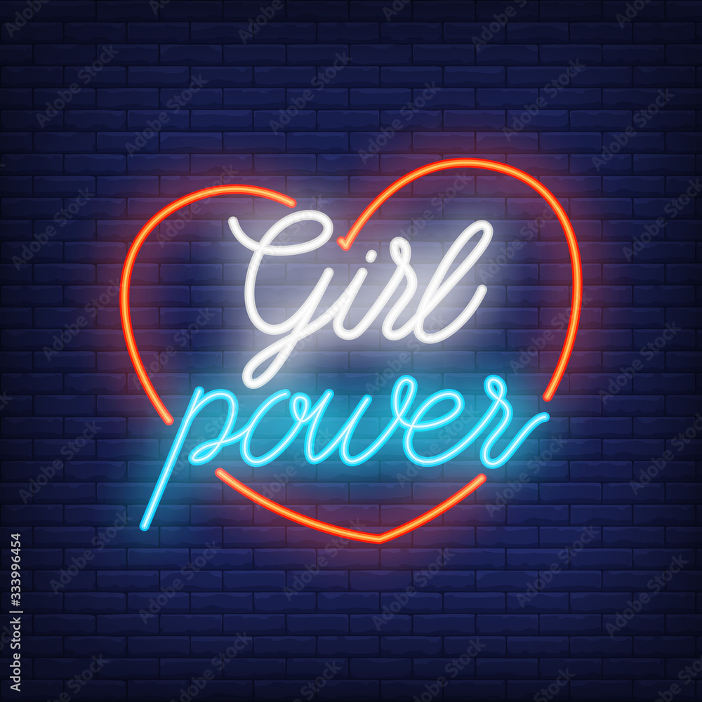 Girl power neon text in heart outline. Neon sign, night bright ...