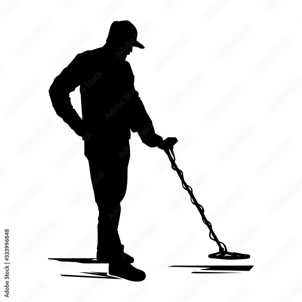 Silhouette man searches for treasures with a metal detector Stock ...