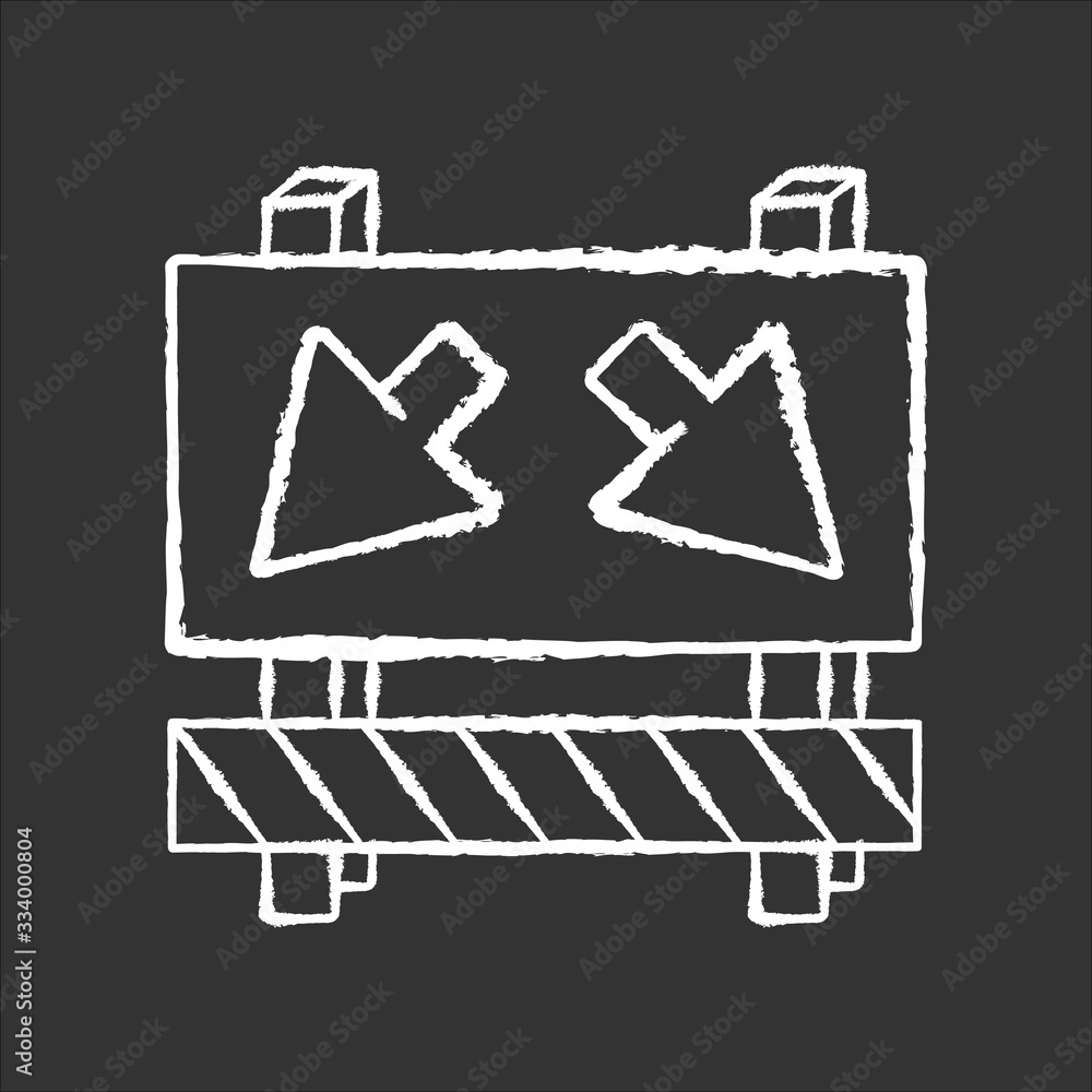 Detour chalk white icon on black background. Road works ahead sign ...