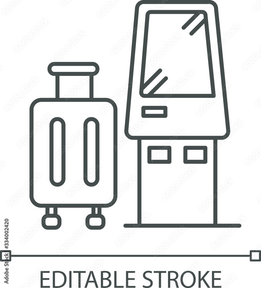Check in kiosk pixel perfect linear icon. Self serving terminal ...