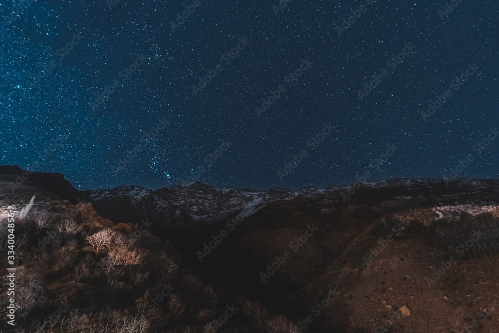 Night sky scene with the Milky Way and stars above Morocco in the High ...