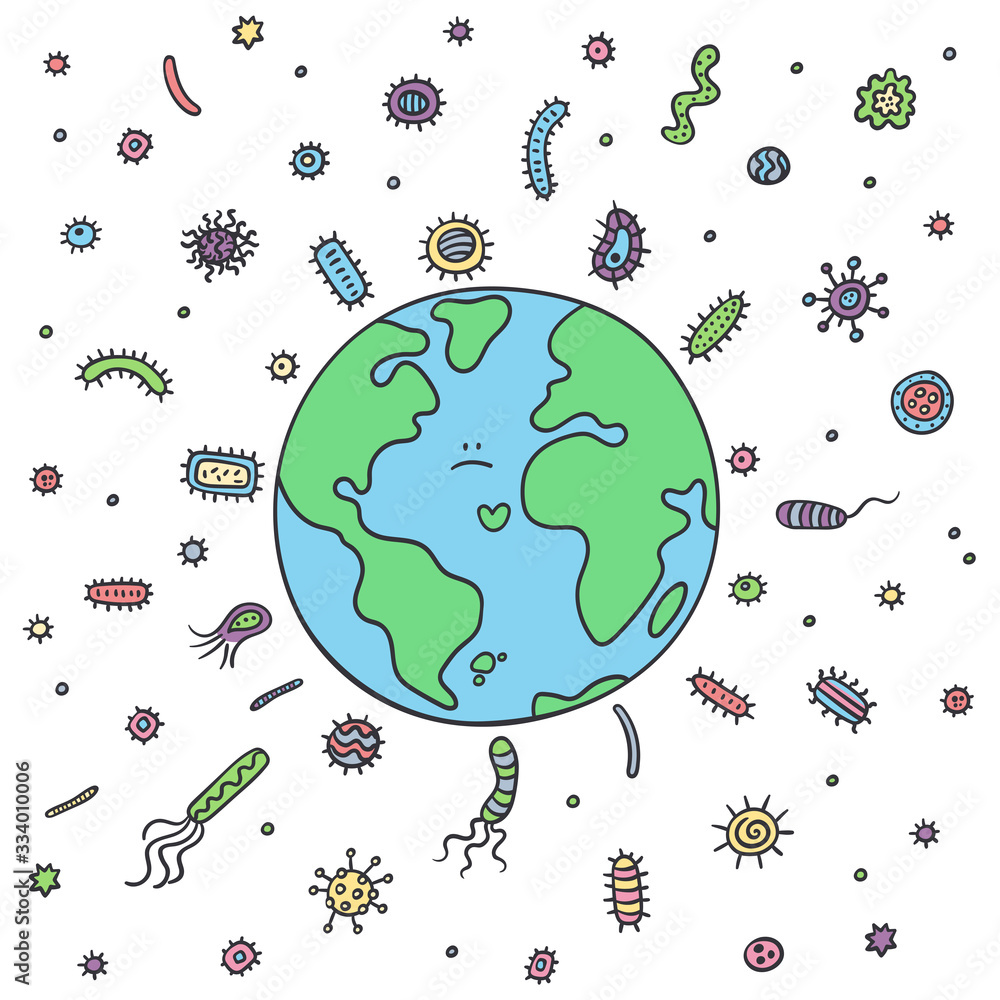 Earth character being attacked by corona virus. - Vector. Earth is ...