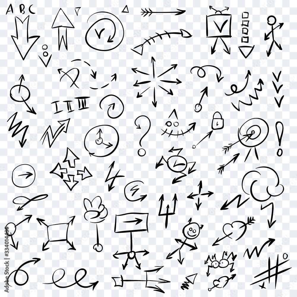 Arrow doodles vector. A set of simple sketches of arrows. Up, down ...