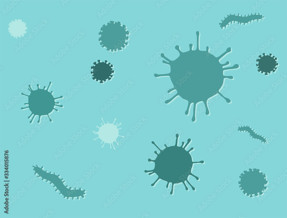 Bacterial background. Blue long background with micro life, various ...