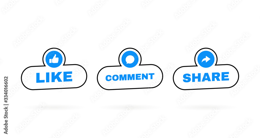 Like, comment and share icon set on a white background. Modern flat ...