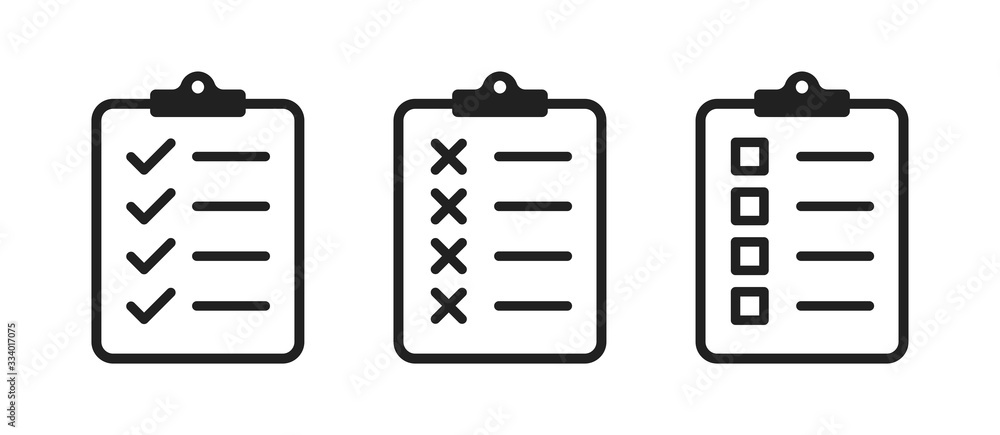Clipboard checklist or document. Vector isolated icons or signs ...