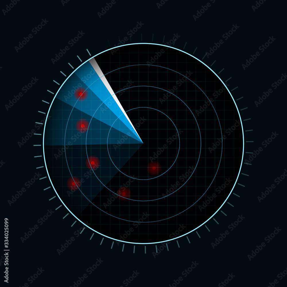 Radar isolated on dark background. Military search system. HUD radar ...