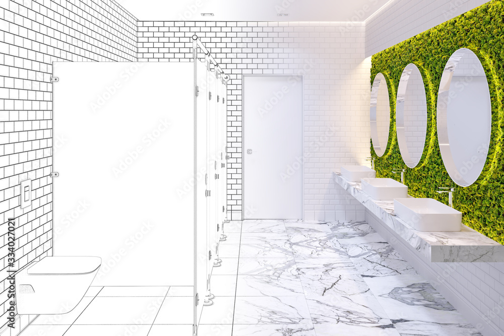 The sketch becomes a real empty interior of the public toilet in eco ...