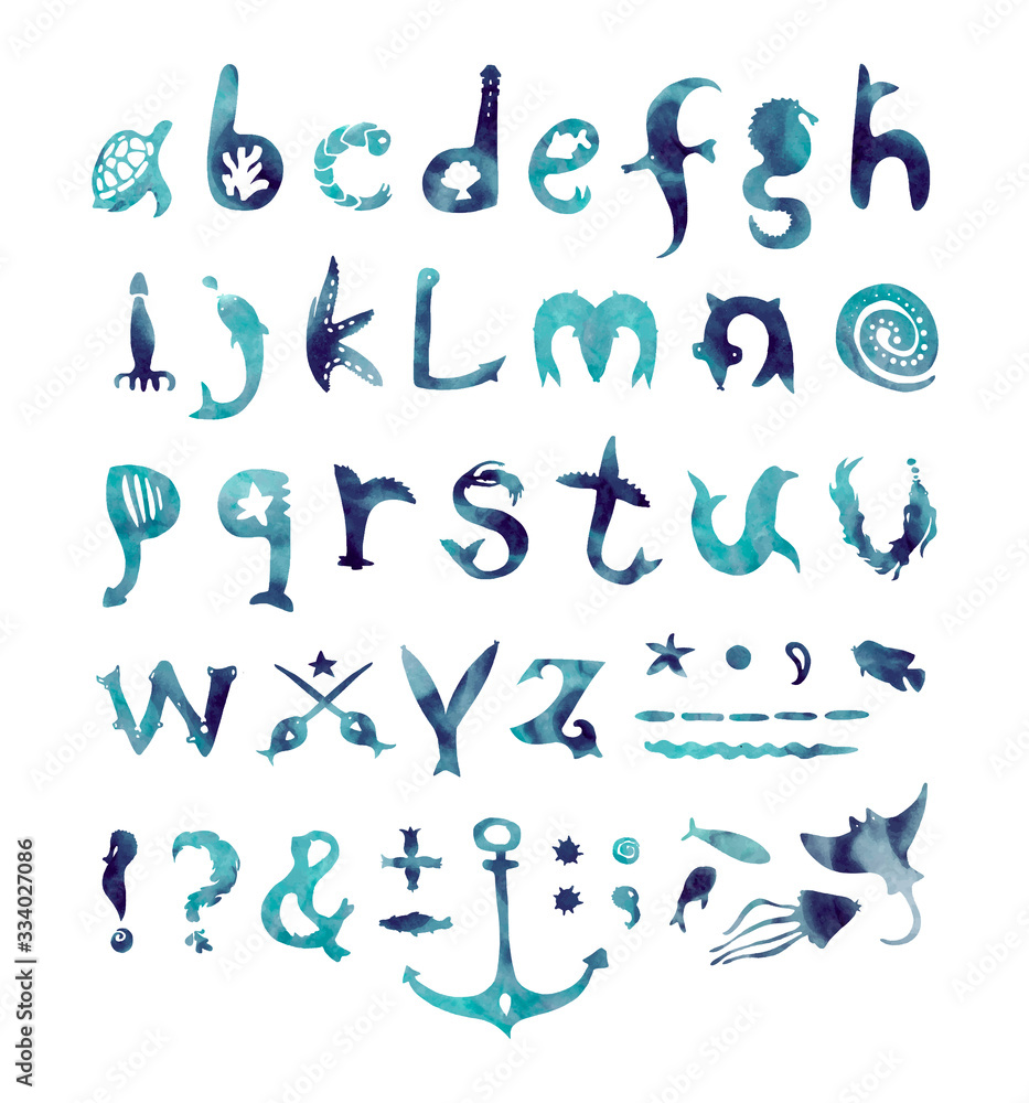 Alphabet. Made with the usage of watercolor abstract stain. Letters ...
