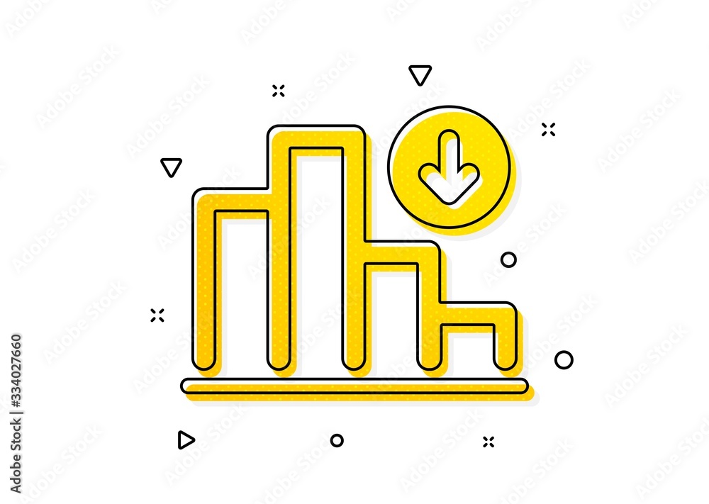Column chart sign. Decreasing graph icon. Crisis diagram symbol. Yellow ...